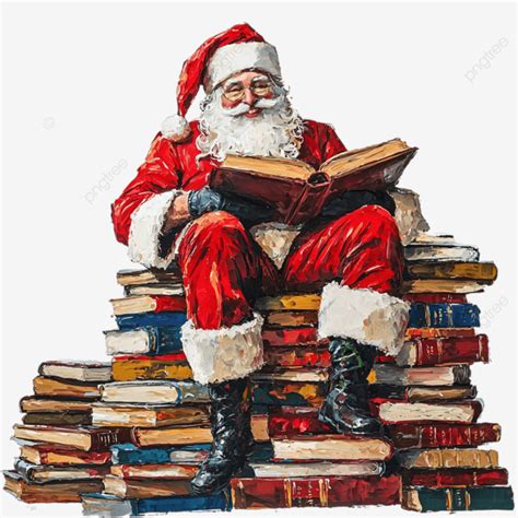책더미 위에 산타클로스 그림 페인트 등 산타 클로스 책 더미 Png 일러스트 및 이미지 에 대한 무료 다운로드 Pngtree