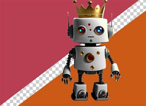 Premium Psd White Robot Wearing Crown King