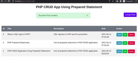 Crud Application In Php 8 Using Prepared Statement Programming Fields