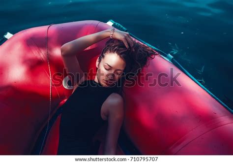 Sexy Girl In Swimwear Posingskinny Girl In A Boatfashion Colors