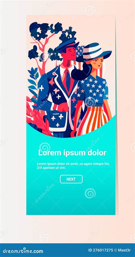 People Wearing Cloth Similar Usa Flag Man And Woman In American Clothes