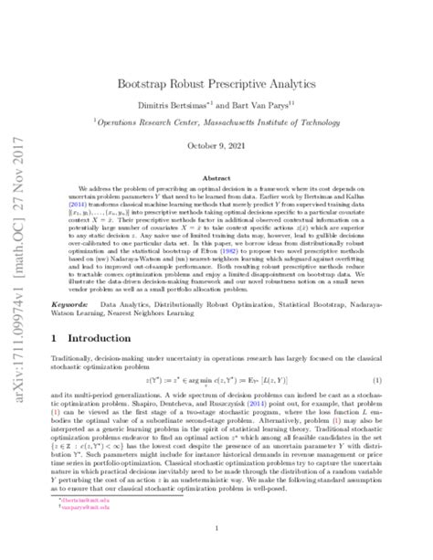 Pdf Bootstrap Robust Prescriptive Analytics