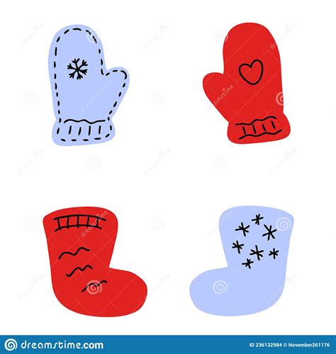Hand Drawn Socks And Mittens Collection Perfect For Greeting Card