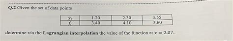 solved q 2 given the set of data points determine via the