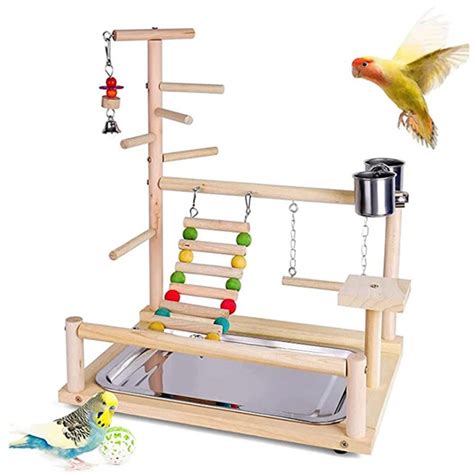 Parrot Playstand Bird Playground Wood Perch Gym Playpen With Feeder Cup
