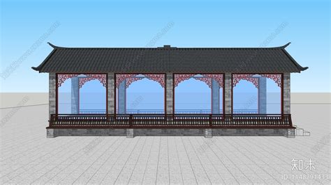 新中式长廊su模型下载【id1148291433】知末su模型网