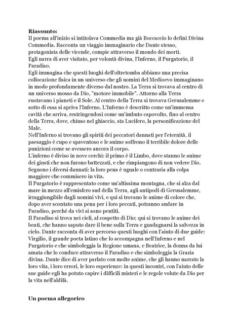 Divina Commedia Riassunto Docsity