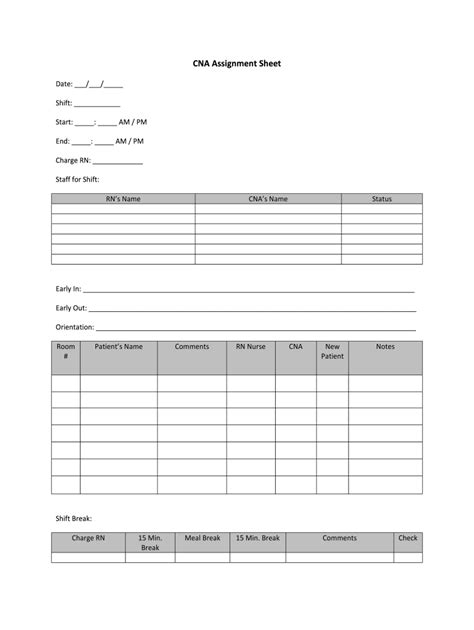 Free Cna Assignment Sheet Templates Free Printable