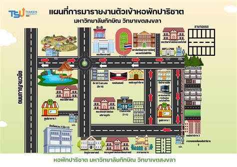 แผนผังและเส้ หอพักปาริชาต มหาวิทยาลัยทักษิณ วิทยาเขตสงขลา