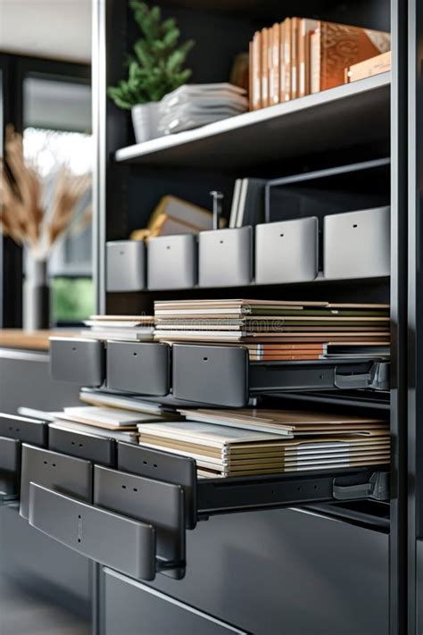 3d Rendering Of An Open File Cabinet Revealing Organized Files Office Setting Stock