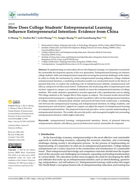 How Does College Students Entrepreneurial Learning Influence