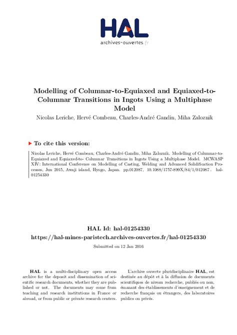 Pdf Modelling Of Columnar To Equiaxed And Equiaxed To Columnar Transitions In Ingots Using A