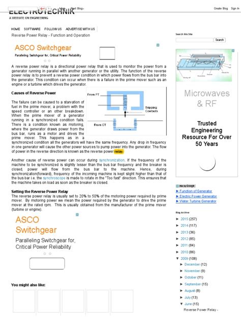 reverse power relay function and operation pdf electric generator