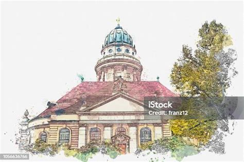 수채화 스케치 또는 일러스트 레이 션입니다 프랑스 대성당 또는 Franzoesischer Dom 베를린 독일 0명에 대한 스톡
