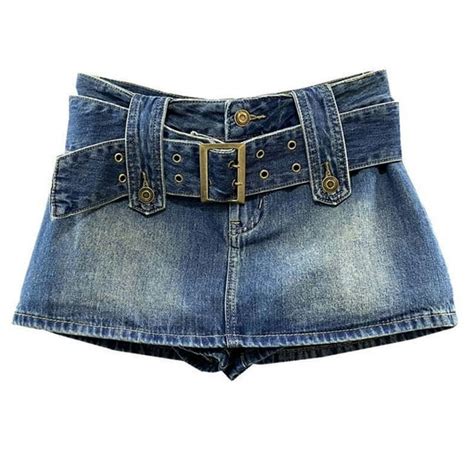 Genema Women Summer Belted High Waist Denim Micro Mini Skirt A Line Flare Hem Aesthetics Jeans