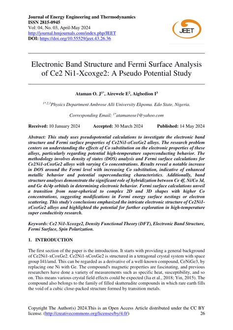 PDF Electronic Band Structure And Fermi Surface Analysis Of Ce2 Ni1
