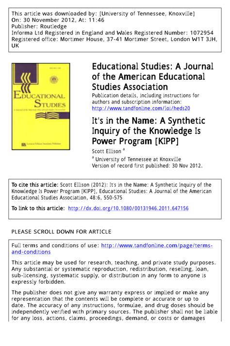 Pdf Its In The Name A Synthetic Inquiry Of The Knowledge Is Power Program Kipp