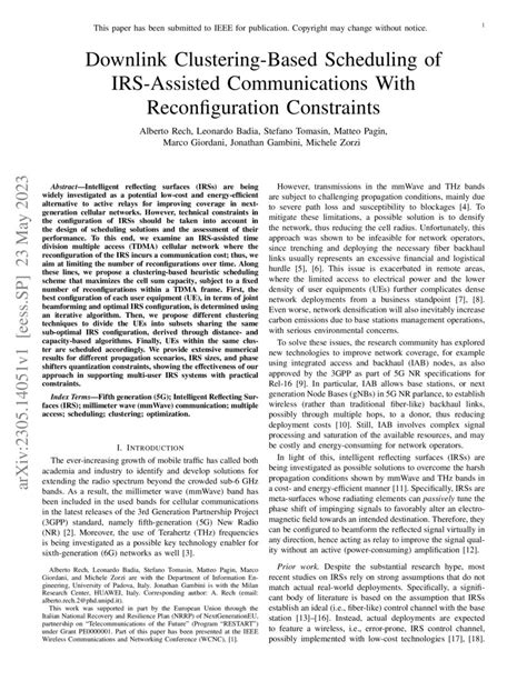 downlink clustering based scheduling of irs assisted communications