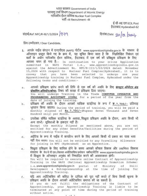 Offer Letter Computer Operator And Programming Assistant Copa Pdf