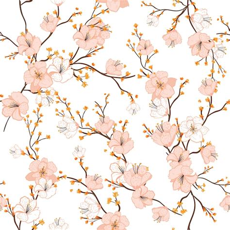 Patrones Sin Fisuras Con Flores De Cerezo Dibujado A Mano Vector Premium