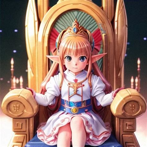 Anime Small Elf Princess Sitting On Throne And Growing Bigger And Bigger By More Power She Has