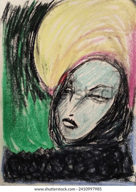 Pastel Sketch Female Face Nimbus Portrait Stock Illustration 2410997985