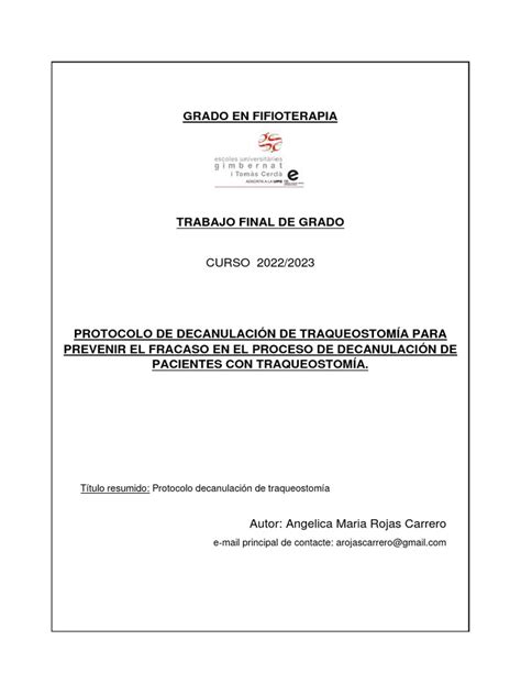 Protocolo Decanulación de Traqueostomía | PDF | Terapia física | Tos