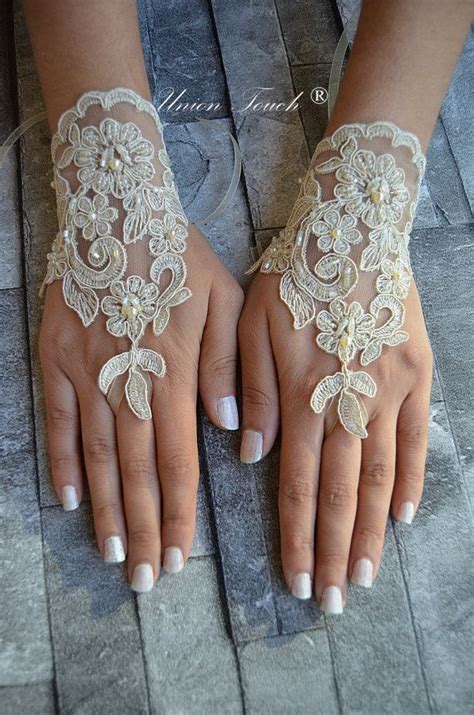 Gold Champagne Lace Wedding Gloves French Lace Gloves Bridal Gloves Fingerless Champagne Gloves