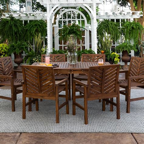 Walker Edison Furniture Company Chevron Dark Brown 7 Piece Wood Outdoor