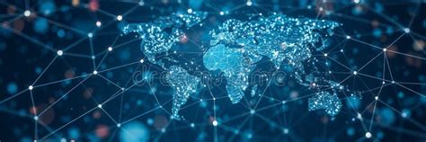 Abstract World Map With Glowing Lines And Dots Stock Illustration
