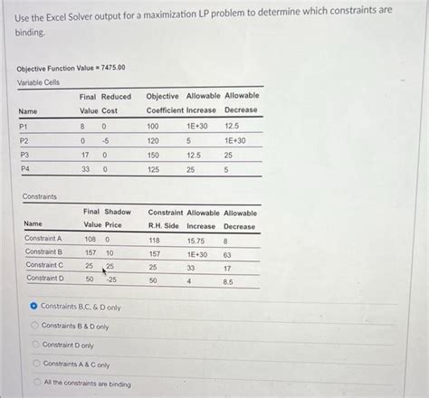 Solved Use The Excel Solver Output For A Maximization Lp