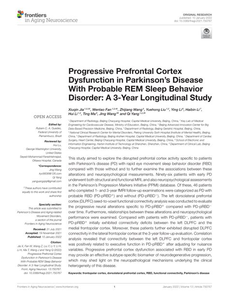 Pdf Progressive Prefrontal Cortex Dysfunction In Parkinsons Disease