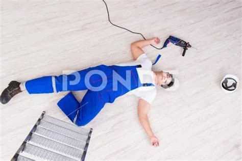 Worker After Falling From Height Unsafe Behavior Stock Photo 76841655