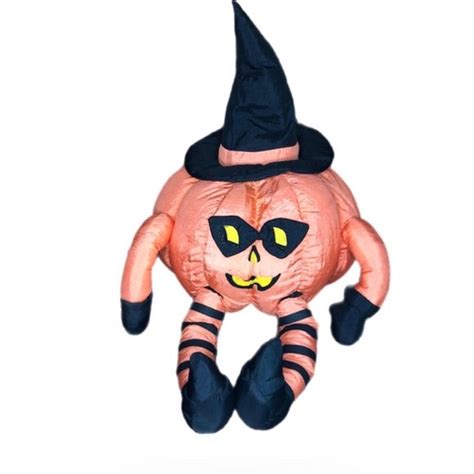 Holiday Vintage Halloween Nylon Stuffed Witch Pumpkin Jackolantern