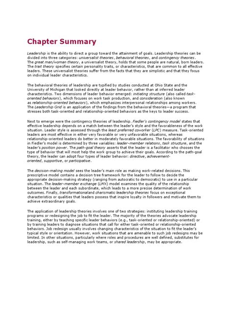 Chapter 13 Summary Pdf Leadership Behavior Modification