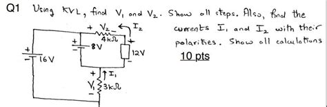 Solved Q1 Using Kvl Find V1 And V2 Show Oll Steps Also