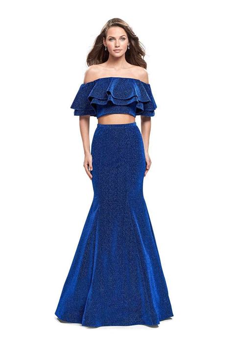 La Femme 26324 Two Piece Ruffled Off Shoulder Jersey Mermaid Dress