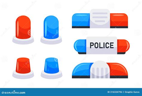 Police Car Flasher Siren Red Blue Lights Alarm Flashing Lights Stock Vector Illustration
