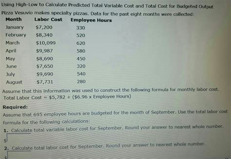 Solved Using High Low To Calculate Predicted Total Variable Chegg