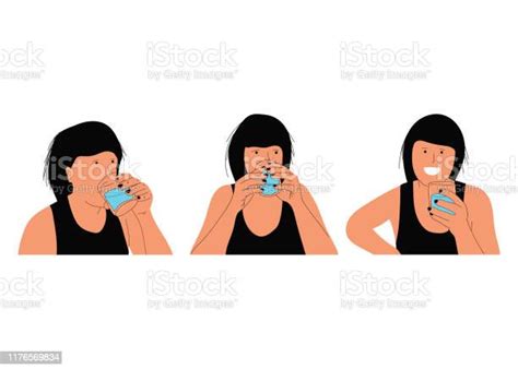 여자는 흰색 배경에 고립 된 유리 벡터 만화 캐릭터에 물을 마십니다 개체 그룹에 대한 스톡 벡터 아트 및 기타 이미지 개체 그룹 건강한 생활방식 귀여운 Istock