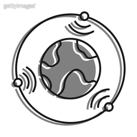 Linear Filled With Gray Color Icon Satellites Fly In Orbit Around Planet Earth And Transmit