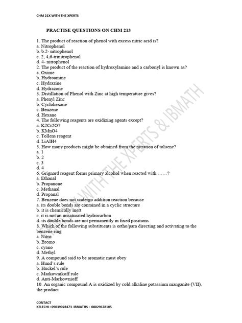 practise questions on chm 2133 pdf