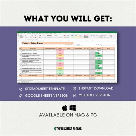 Project Action Tracker Template Project Management Spreadsheet Action Item Tracker Task Tracker