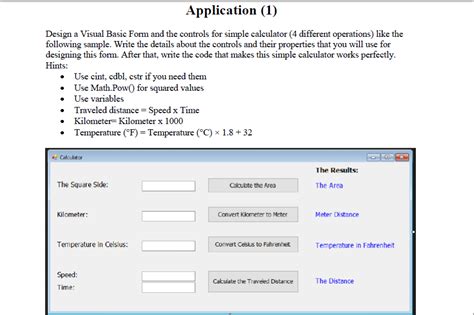 Solved Application 1 Design A Visual Basic Form And The