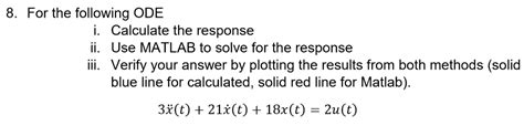 Solved For The Following ODE I Calculate The Response Chegg