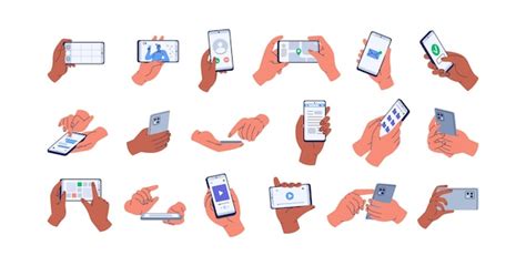 Premium Vector Hands Holding Mobile Phones Set Fingers Touching