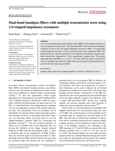 Dual‐band Bandpass Filters With Multiple Transmission Zeros Using λ4 Stepped‐impedance Resonators