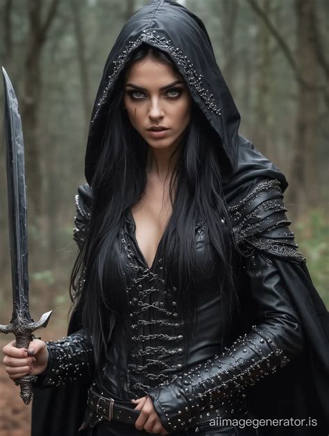 Mysterious Elven Bard In Black Studded Armor With Dagger Ai Image