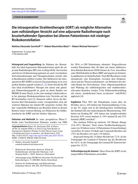 Pdf Intraoperative Radiotherapy Iort As A Possible Alternative To Wholly Dispensing With