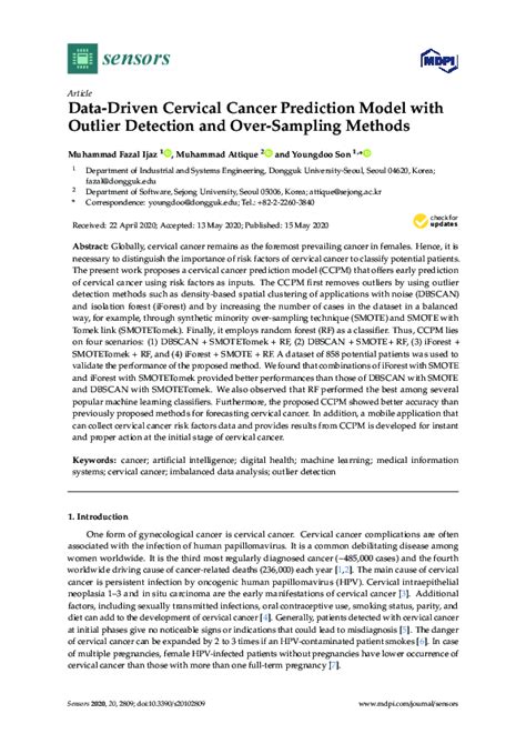 Pdf Data Driven Cervical Cancer Prediction Model With Outlier
